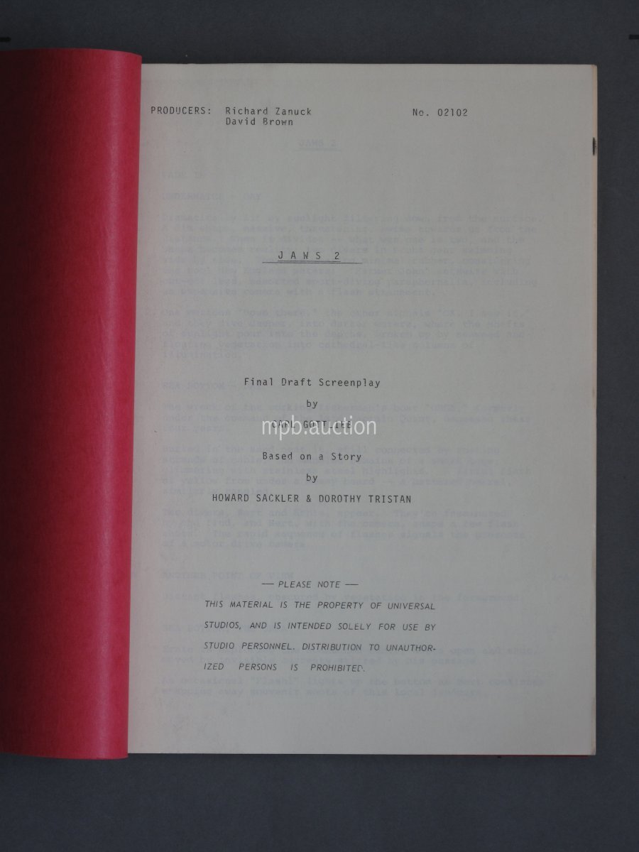 JAWS 2 (1978) Vintage Original Film Script For Sale