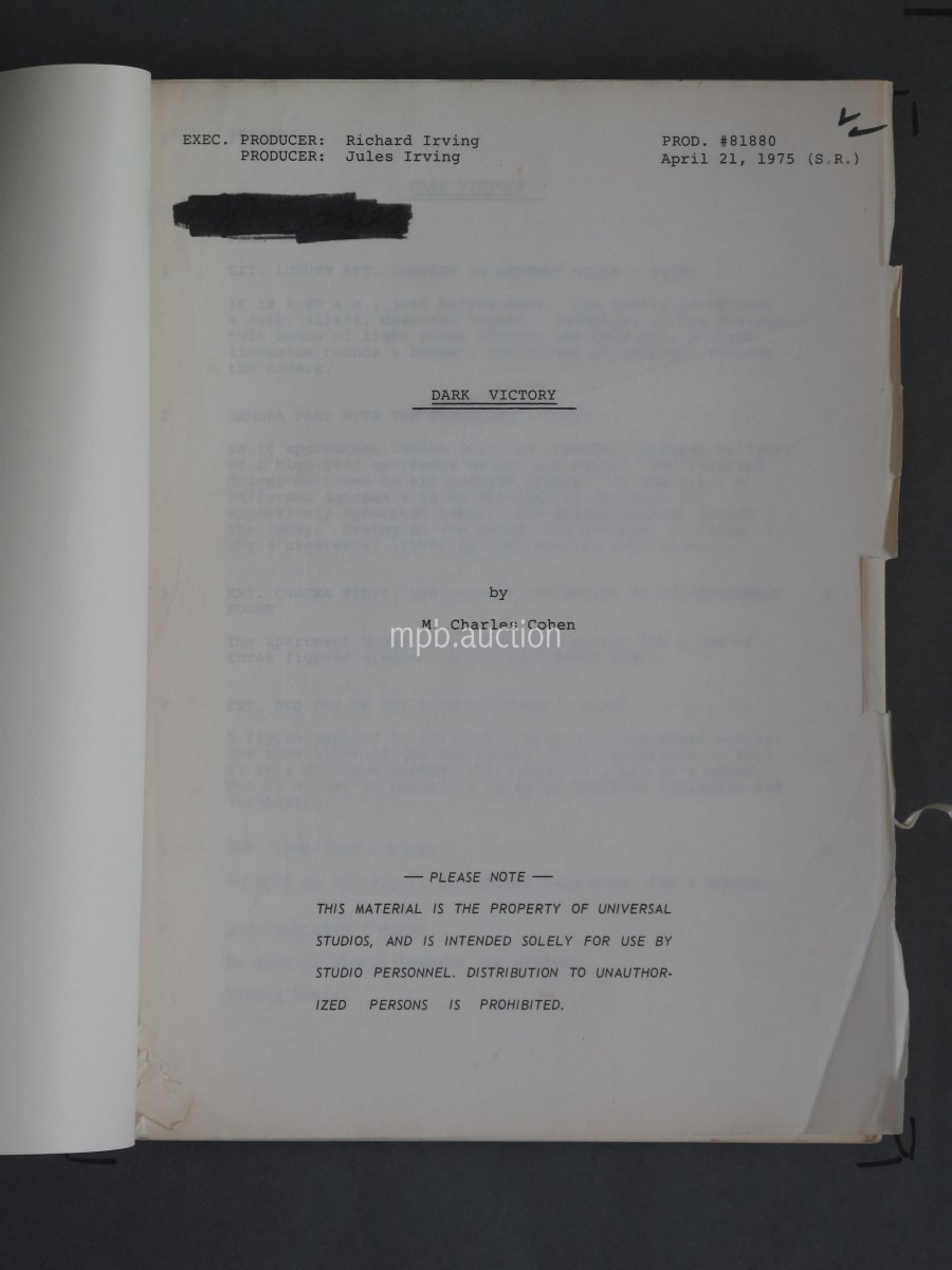DARK VICTORY (1976) Vintage Original Film Script For Sale