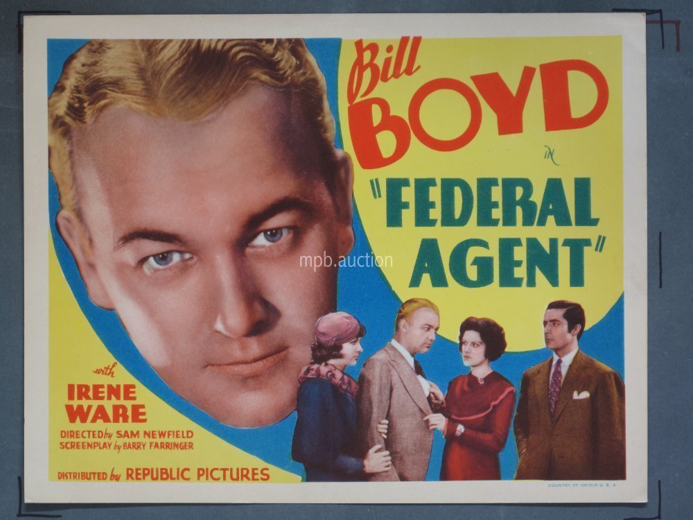 FEDERAL AGENT (1936) Original 11x14 Title Card + (2) Lobby Cards For Sale