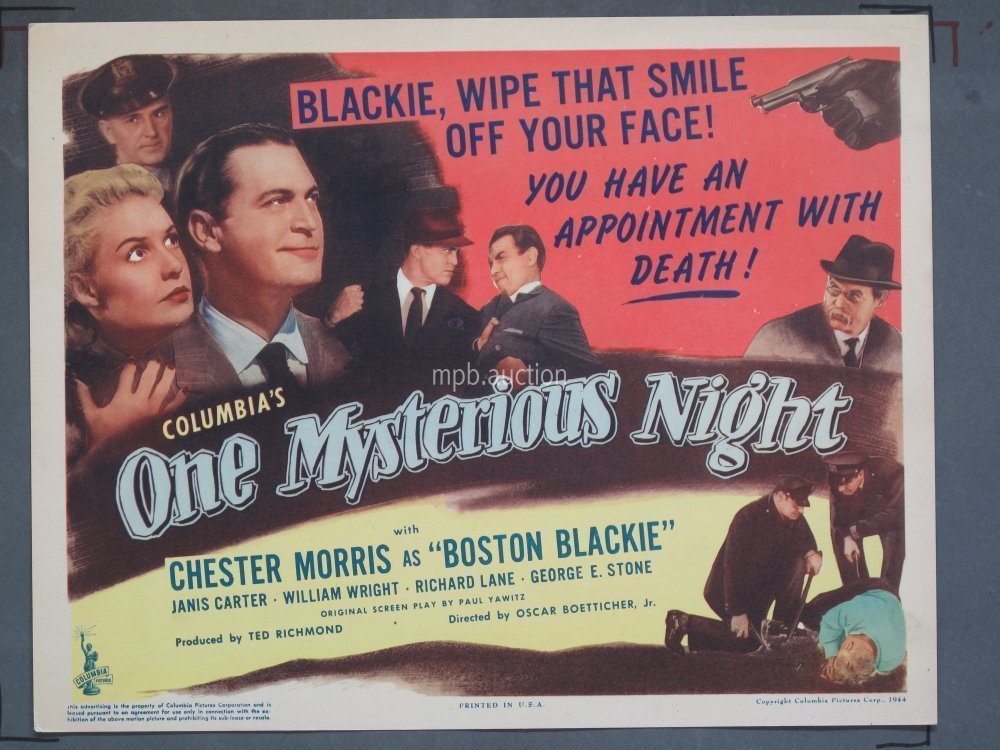 ONE MYSTERIOUS NIGHT (1944) Original 11x14 Title Lobby Card For Sale